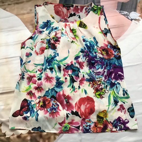 Notations | Tops | New Notations Peony Butterfly Muscle Tank Rare ...